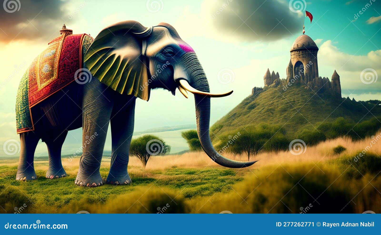 Elephant in medieval age stock illustration. Illustration of grassland ...