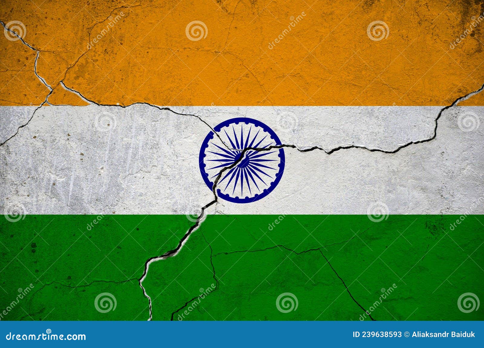 An Image of the India Flag on a Wall with a Crack Stock Illustration ...
