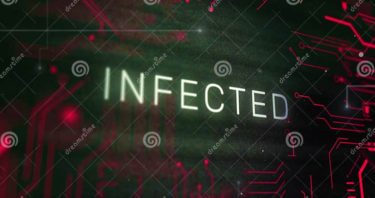 Image of Infected Text Over Computer Circuit Board on Black Background ...