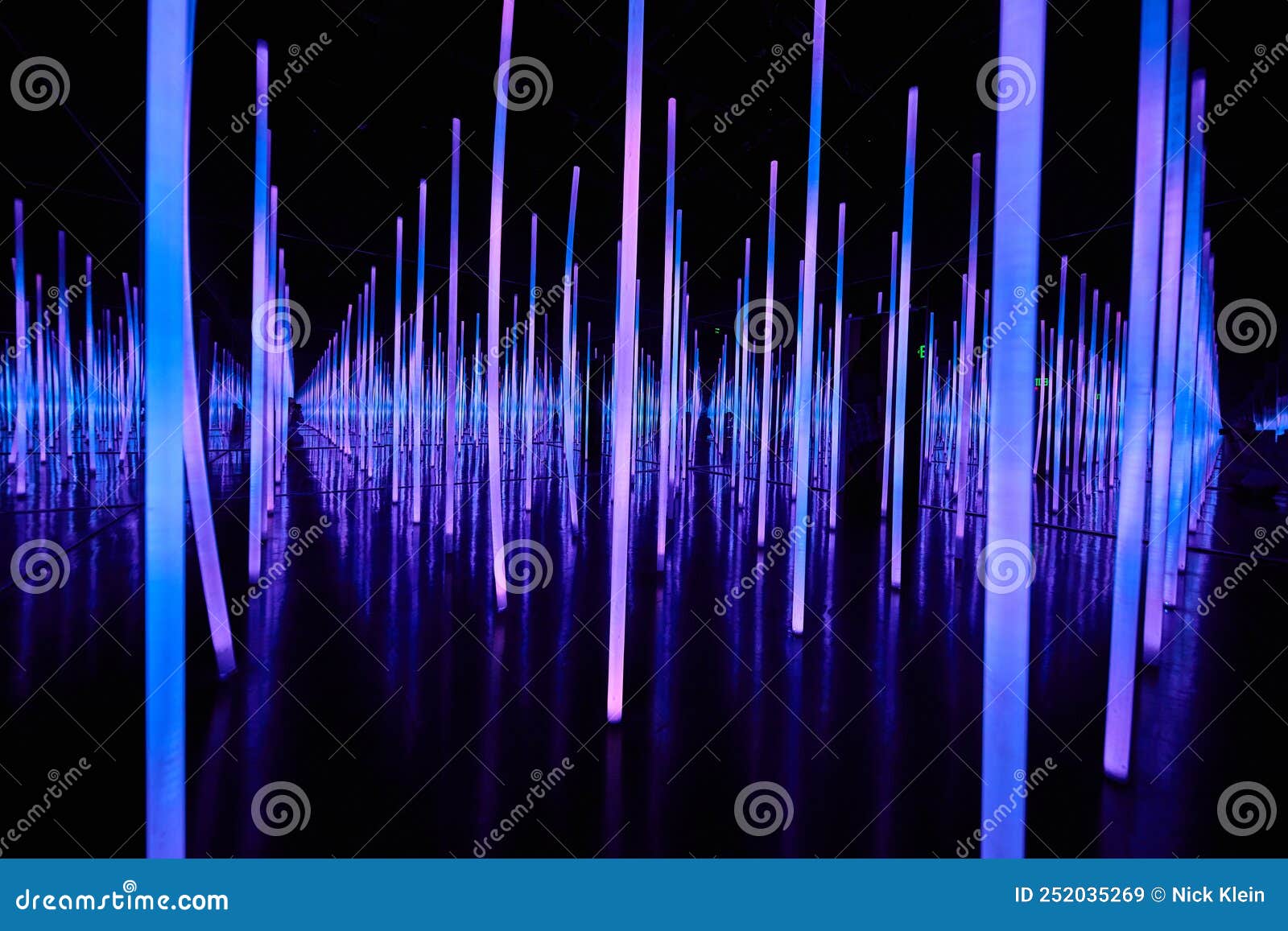 Infinity Mirror Room with Blue LED Light Poles Editorial Stock Image ...
