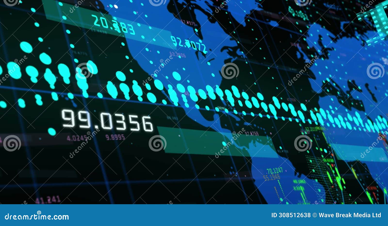 Image of Inflation Text in Blue Over Graph, World Map and Processing ...
