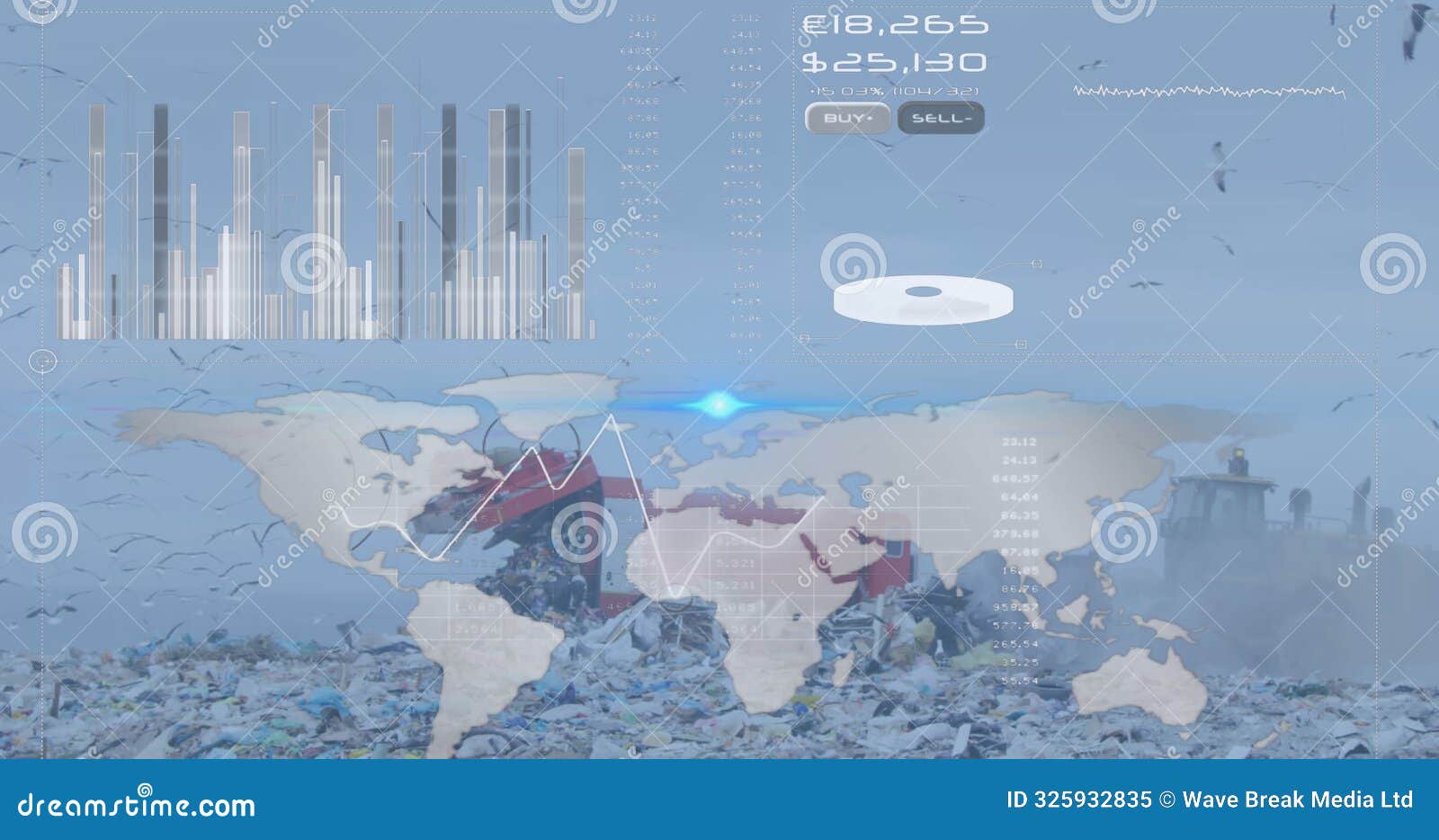 Image of Infographic Interface, Garbage Spilling Out of Bin and Truck ...