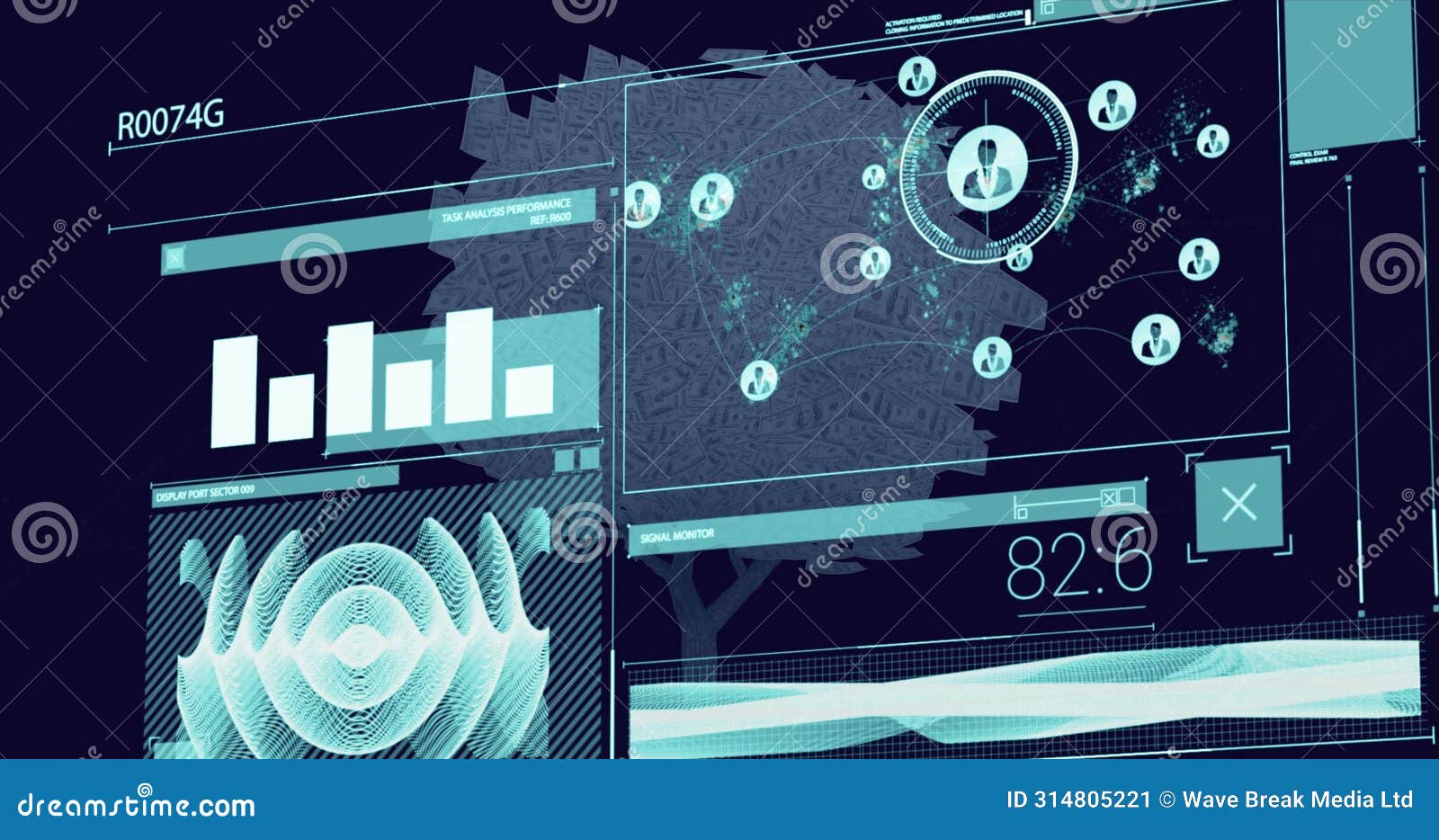 Image of Infographic Interface with Graphs, Soundwave and Profile Icons ...