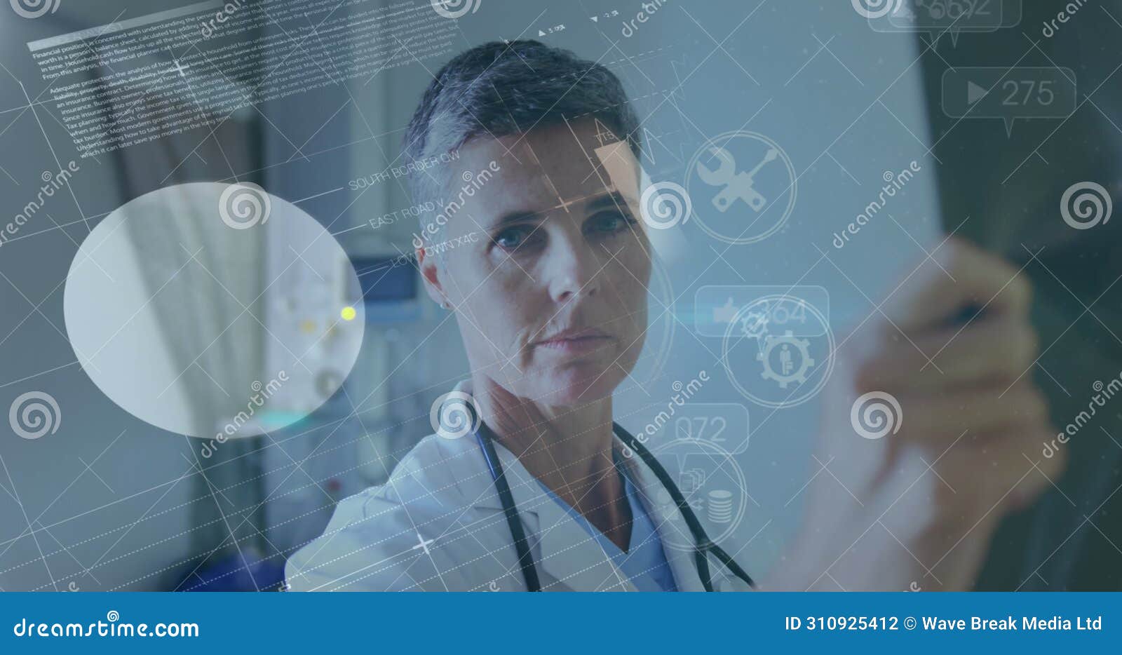 Image of Infographic Interface, Icons and Message Boxes, Caucasian ...