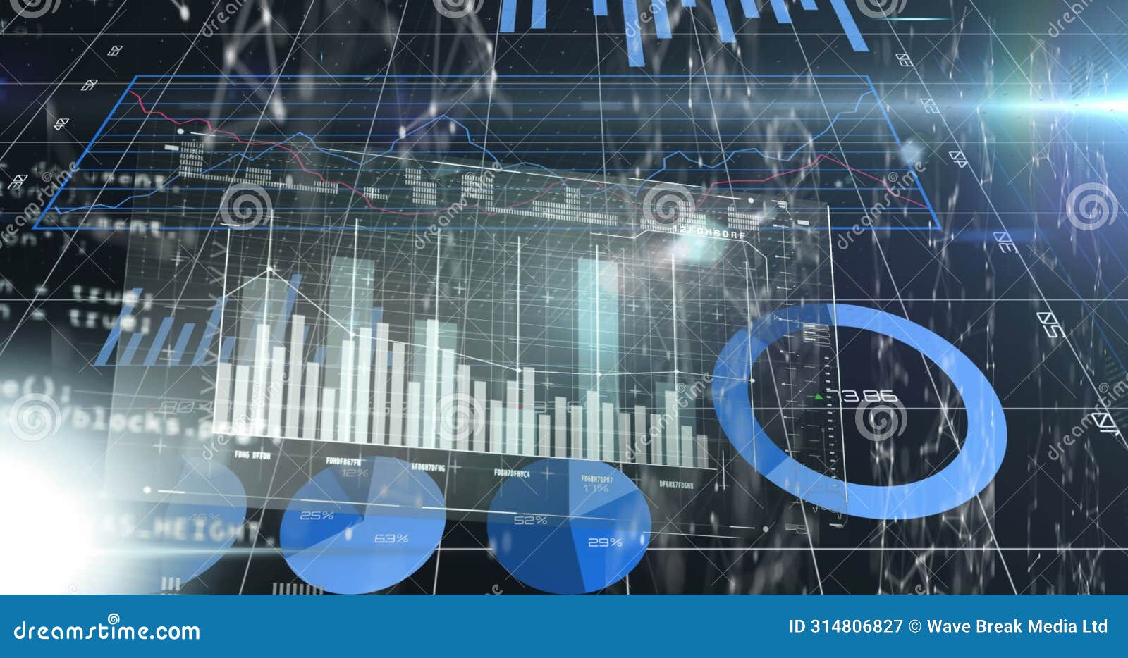 Image Of Infographic Interface And Lens Flare Over Connected Dots ...