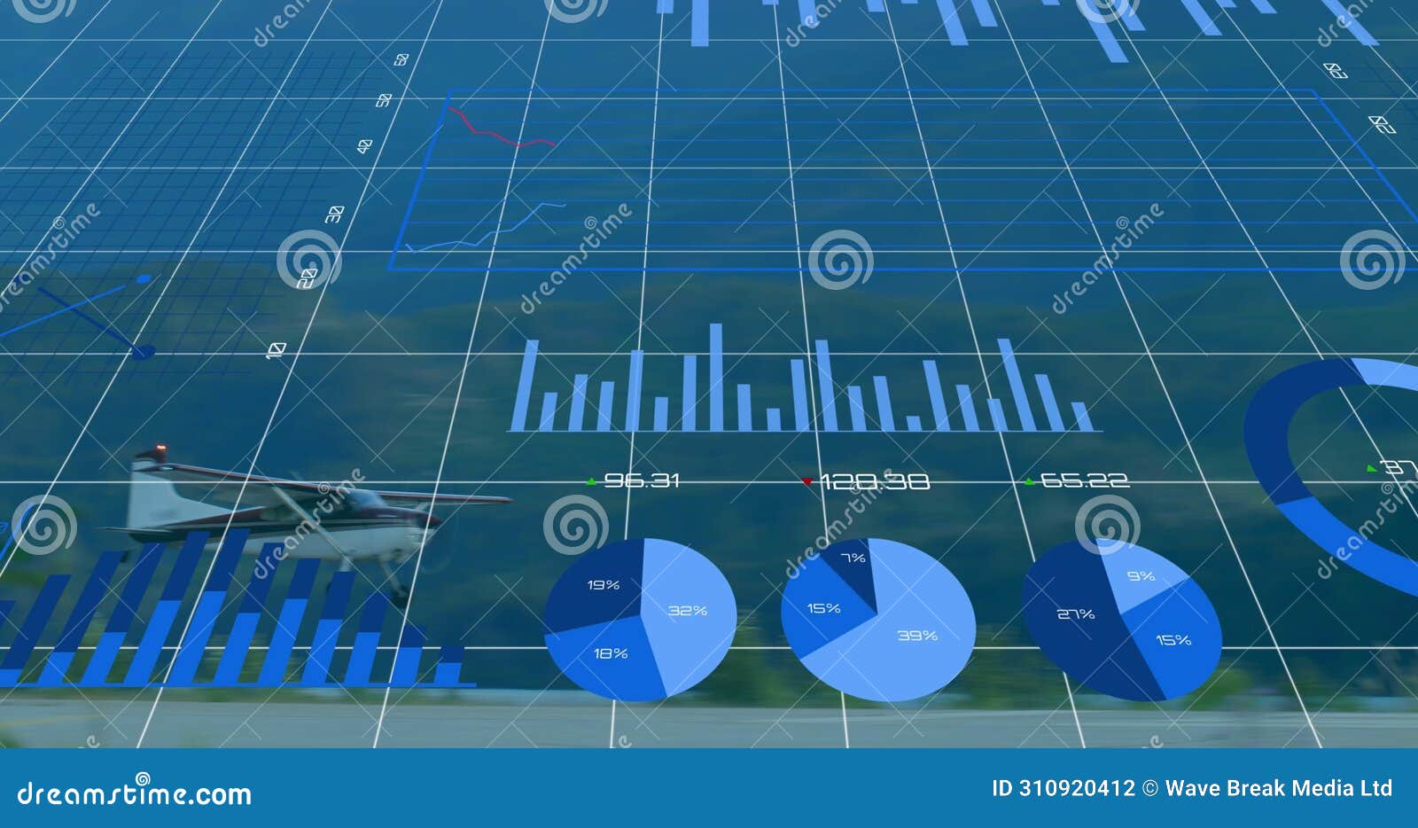 Image of Infographic Interface Over Airplane Landing on Runway Stock ...