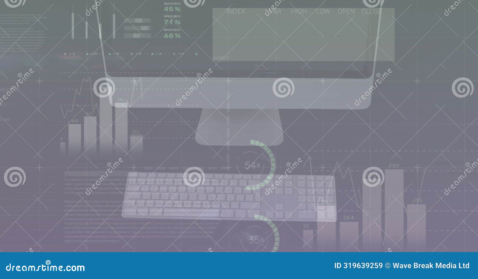 Image Of Infographic Interface Over Overhead View Of Desktop And ...