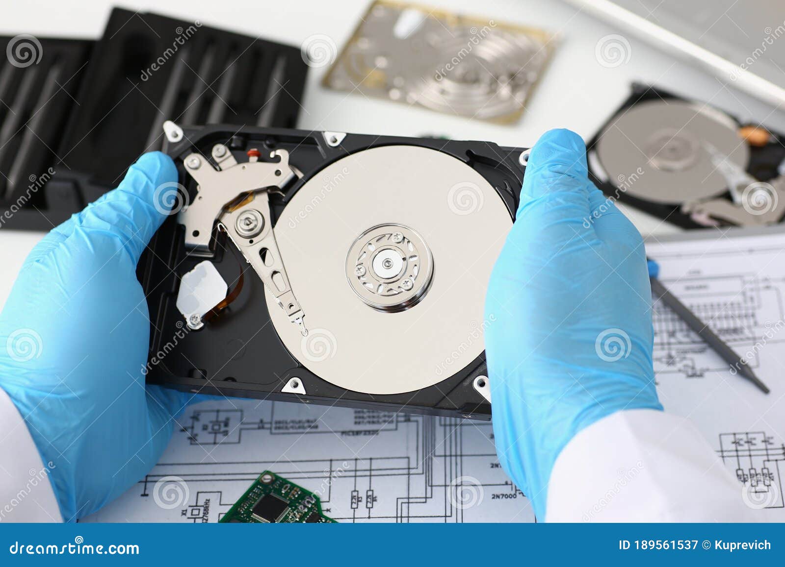 Image of the Inside of the Hard Drive on the Table Stock Image - Image ...