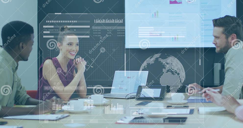 Image of Interface with Data Processing Against Diverse Colleagues ...