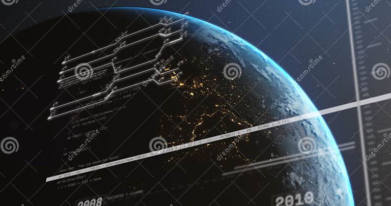 Image of Interface with Data Processing Against Spinning Globe and ...