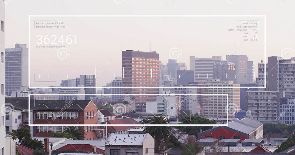 Image of Interface with Data Processing Over Aerial View of Cityscape Stock Image - Image of ...
