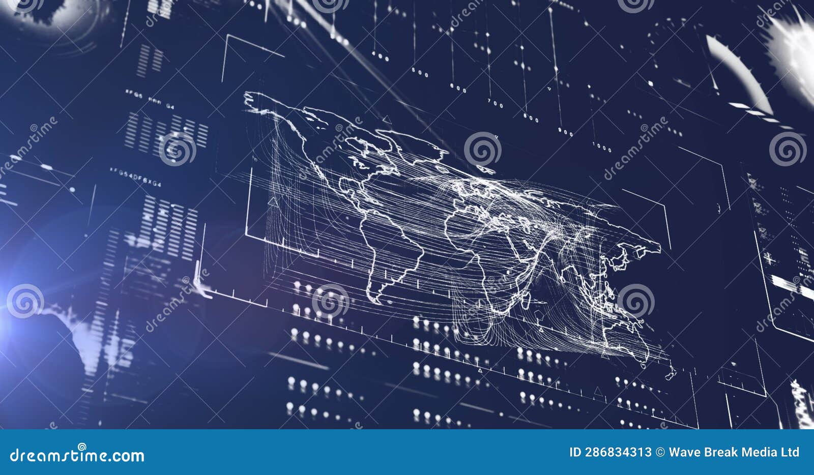 Image of Interface with Data Processing Over Light Spot and Spinning ...