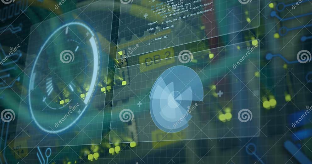 Image of Interface with Data Processing and Round Scanner Over Close Up ...
