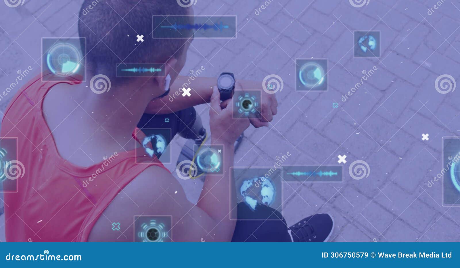 Image of Interface Icons Processing Data Over Male Athlete with ...