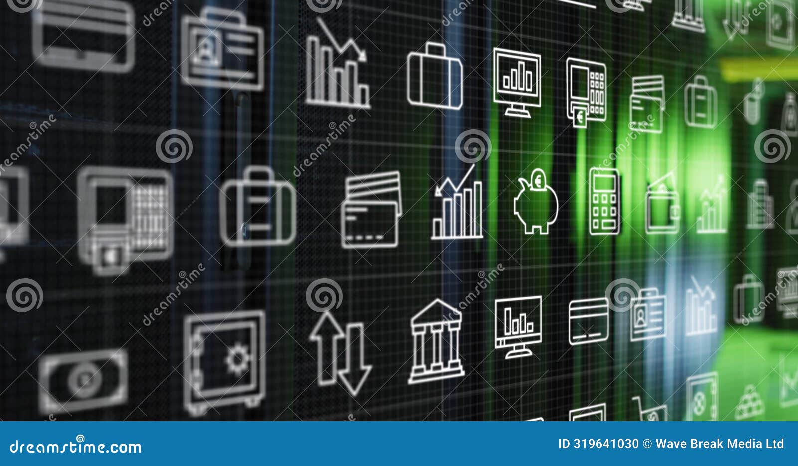 Image Of Interface With Multiple Digital Icons Against Computer Server ...