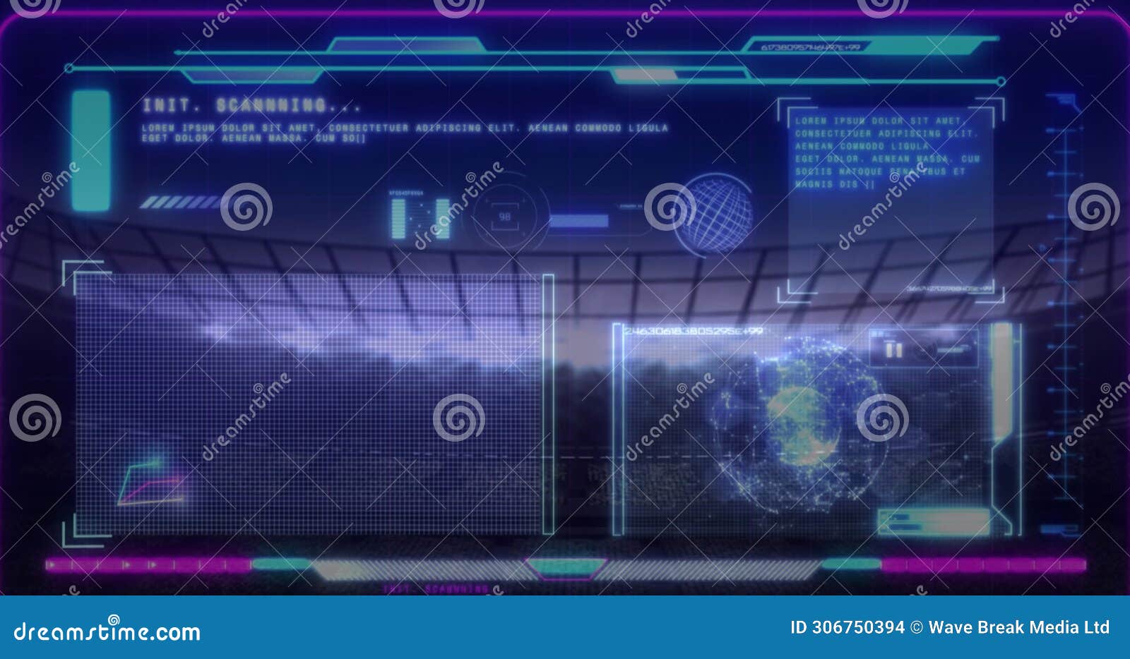 Image of Interface Processing Data Over Floodlit Sports Stadium Stock ...