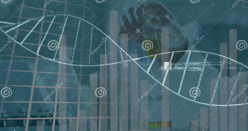 Image of Interference and Dna Strand Over Caucasian Scientist in Lab ...