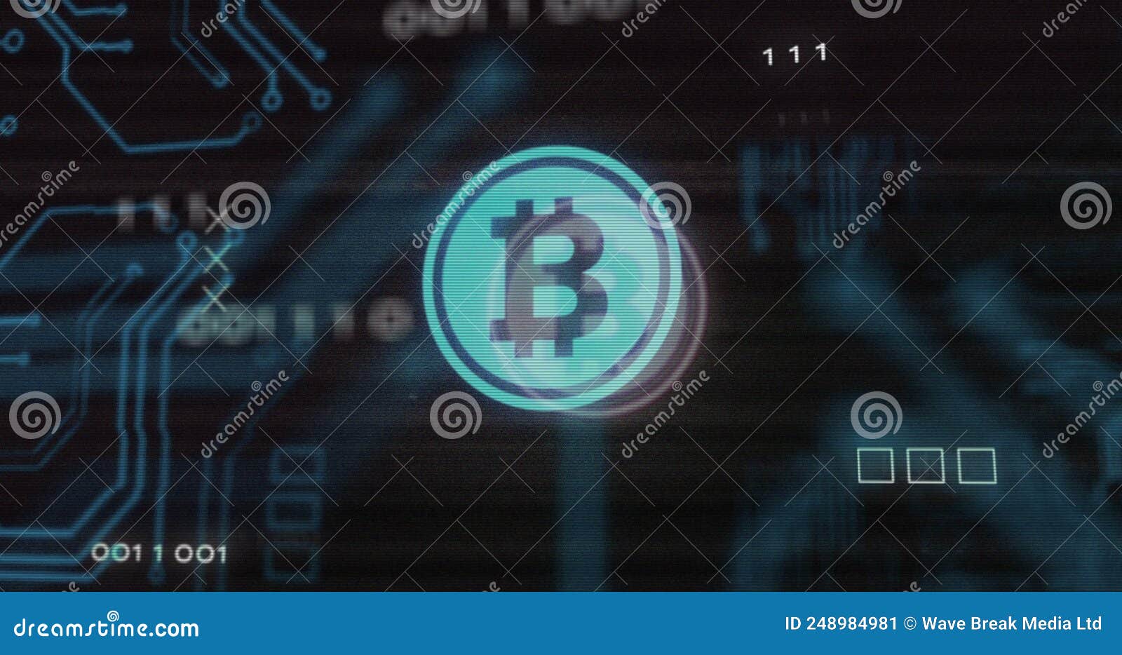 Image of Interference Over Bitcoin Symbol, Data Processing and Computer Circuit Board Stock ...