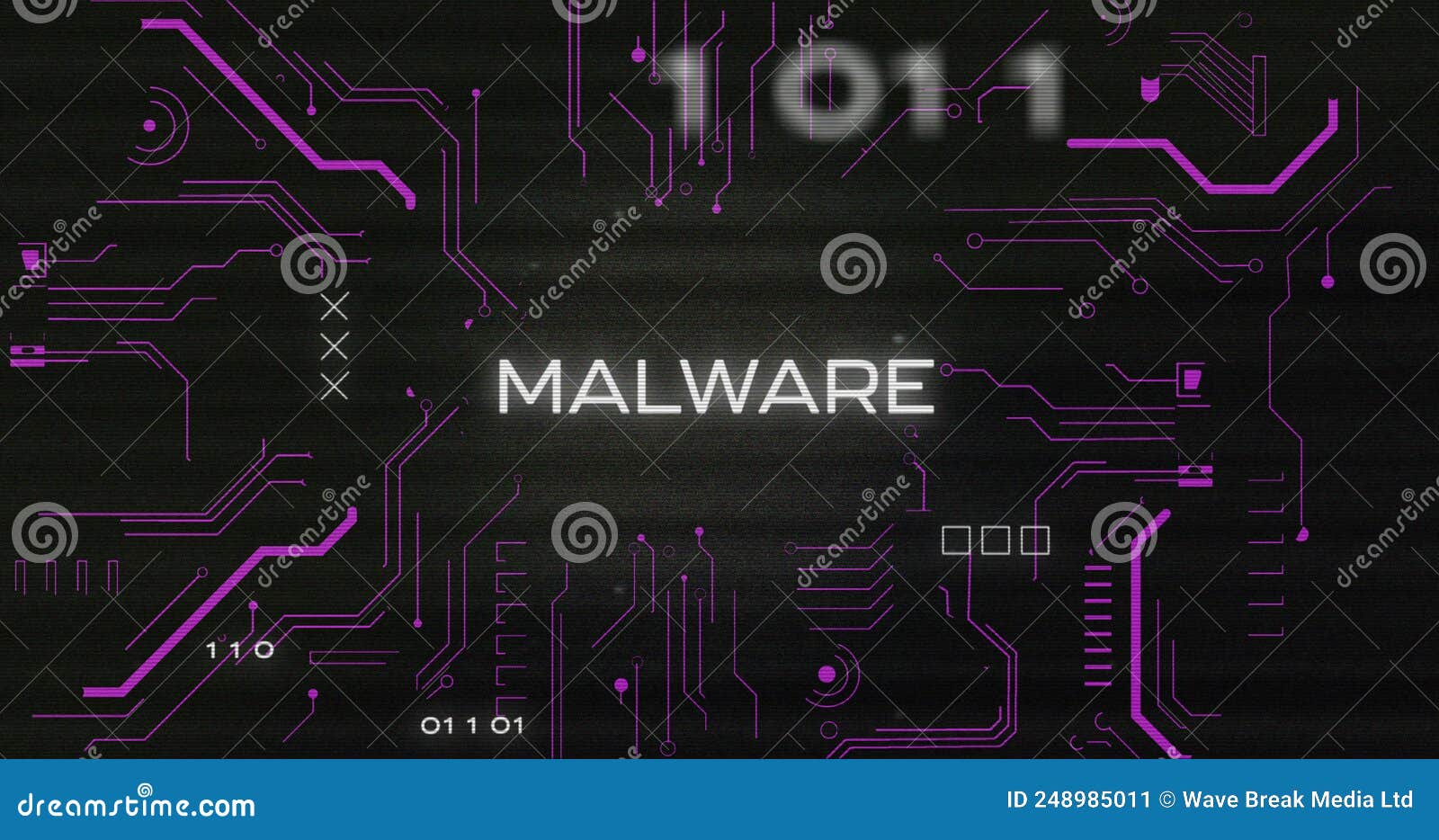 Image Of Interference Over Malware Text Data Processing And Computer Circuit Board Stock