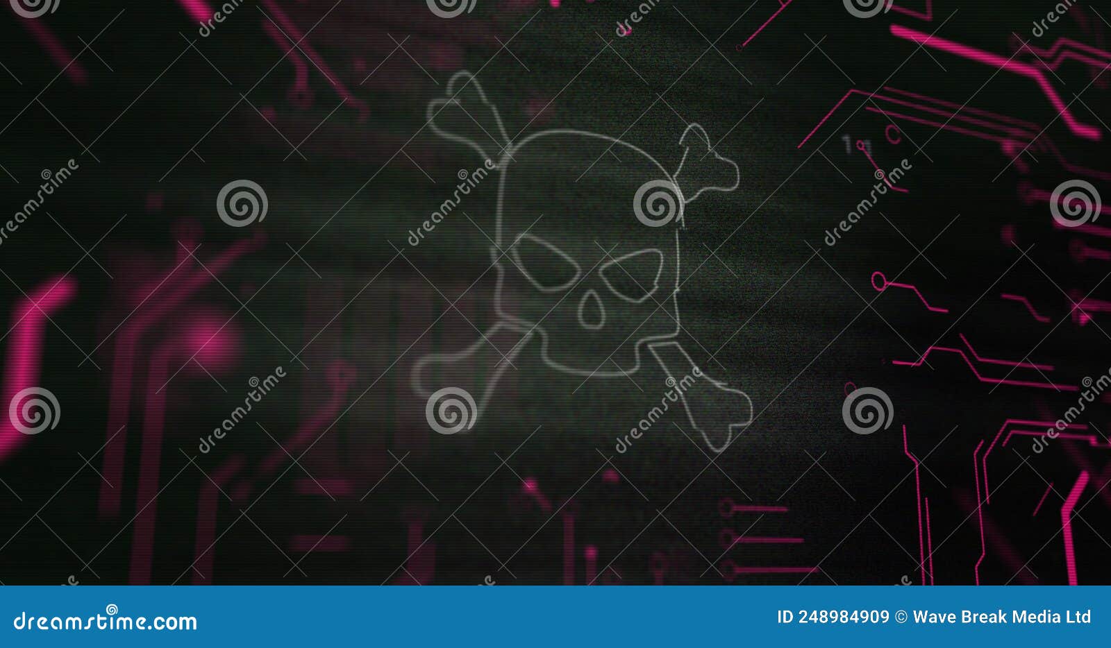 Image of Interference Over Skull Icon, Data Processing and Computer ...