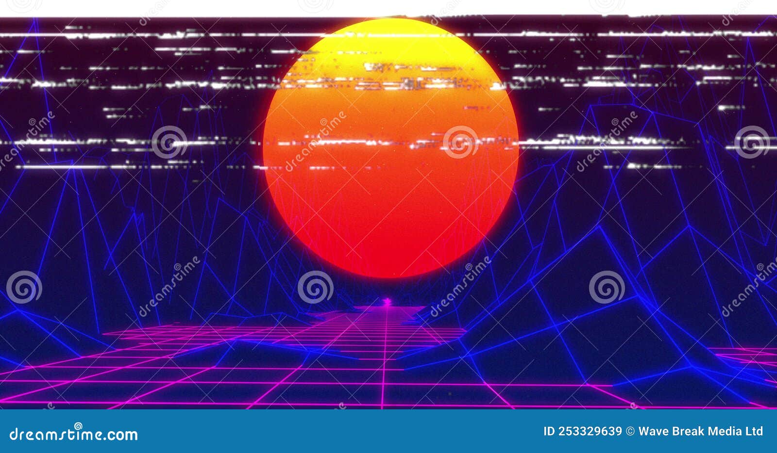 Image of Interference and Sun Over Digital Mountains on Black ...