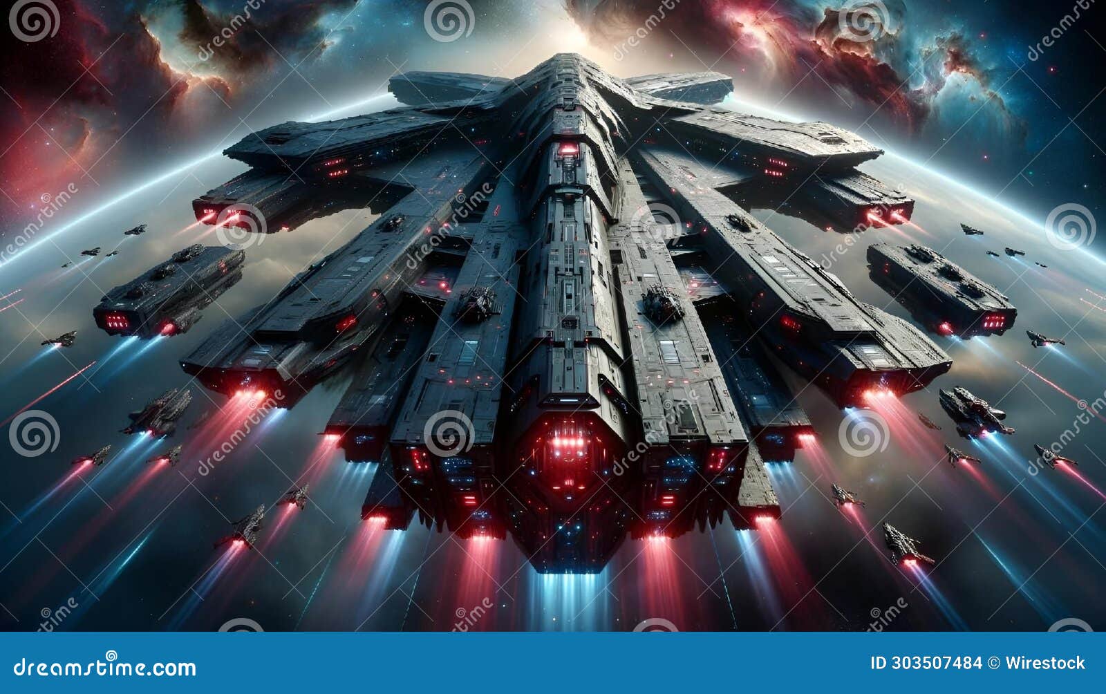 An Image of an Interplane Flying in the Space with a Planet Stock ...