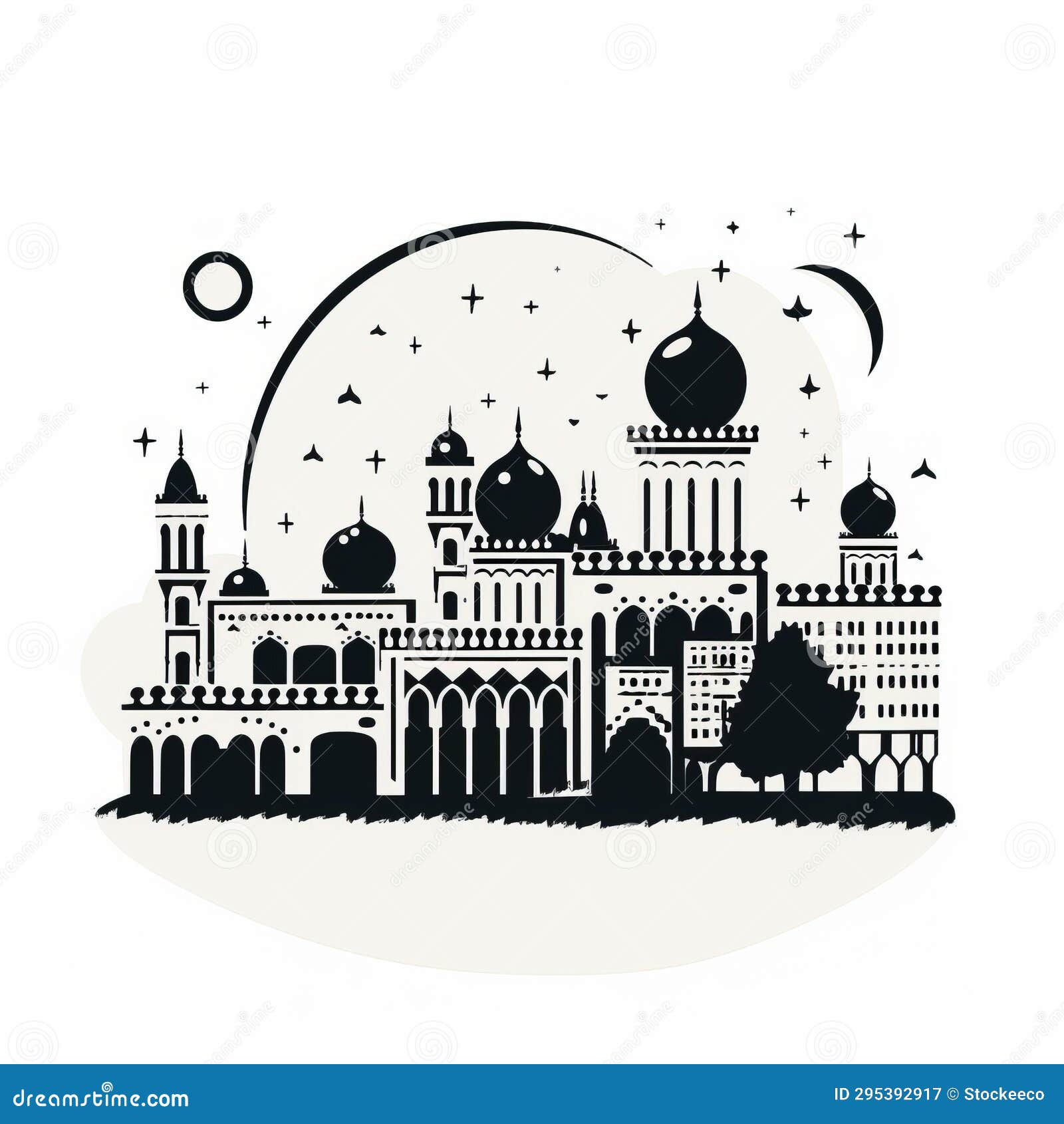 Minimalist Islamic City Illustration Design on White Poster Background ...