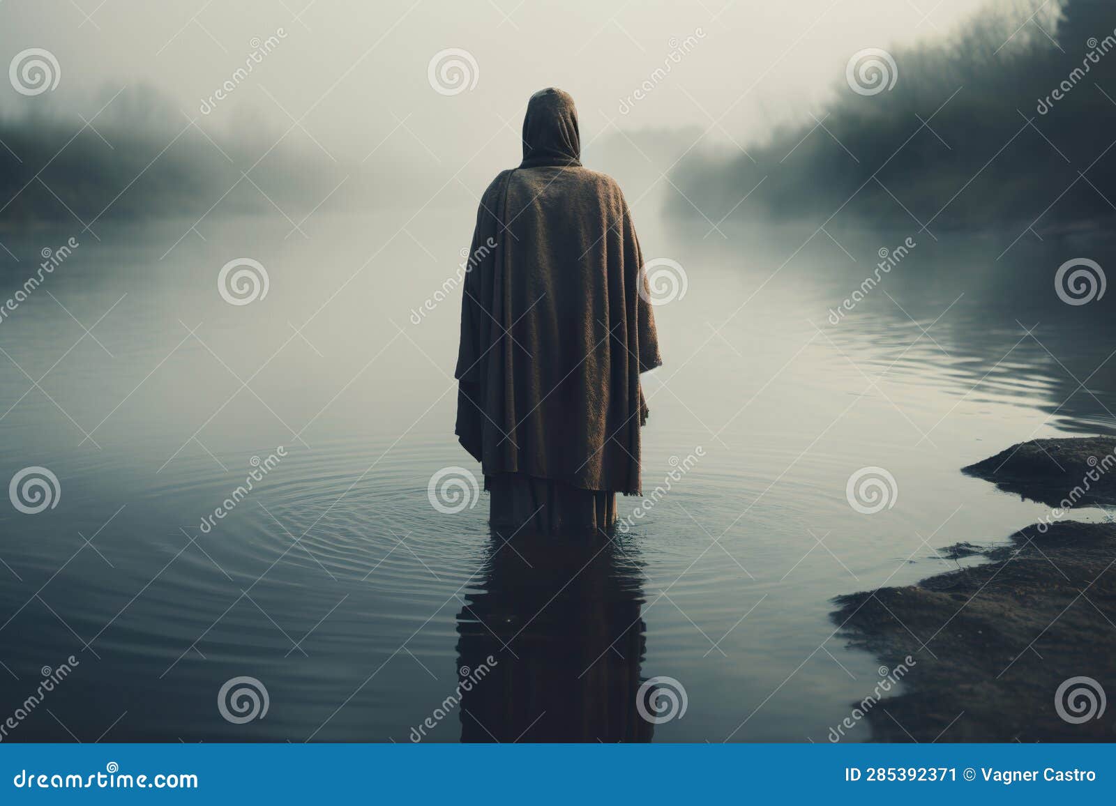 Image of Jesus Christ Dressed in Tunic Standing in Water for Baptism ...