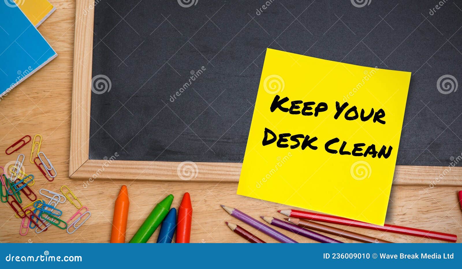 Image of Keep Your Desk Clean Text on Memo Note on Chalkboard on Desk ...