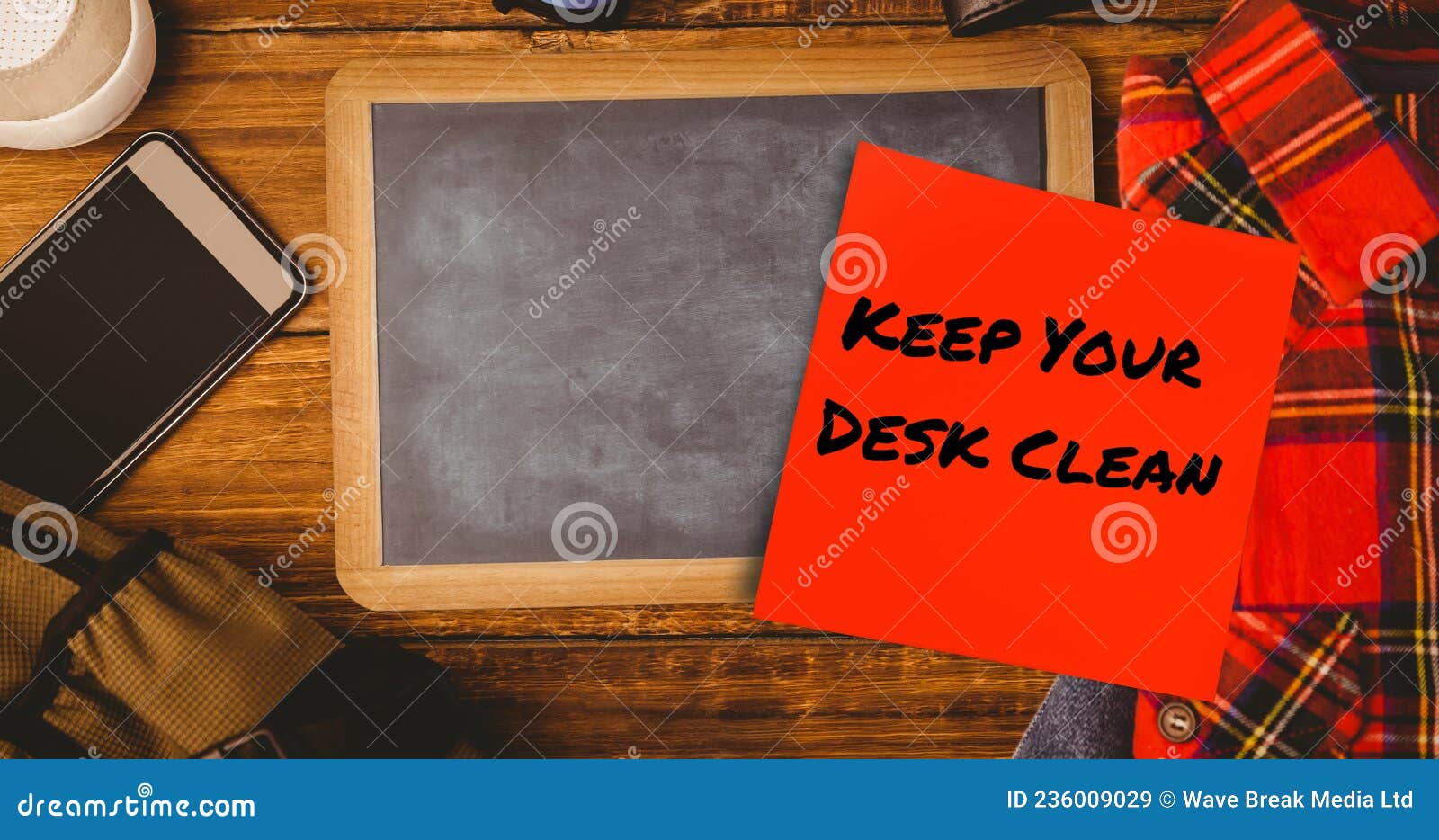 Image of Keep Your Desk Clean Text on Memo Note Over Chalkboard on Desk ...