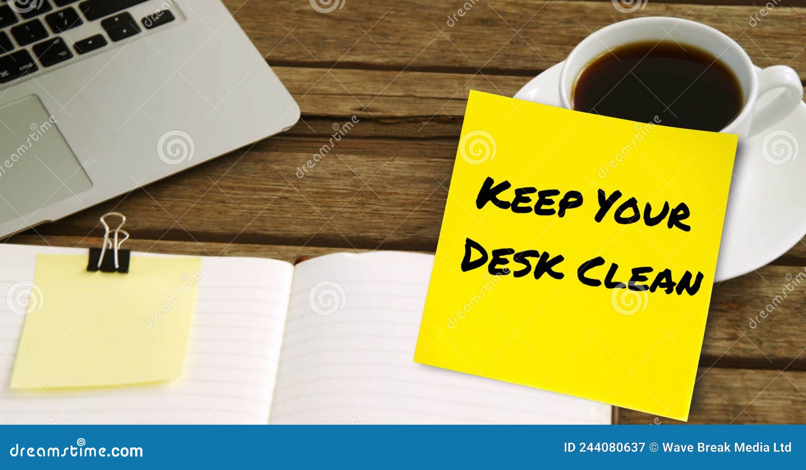 Image of Keep Your Desk Clean Text on Yellow Memo Note on Desk with ...