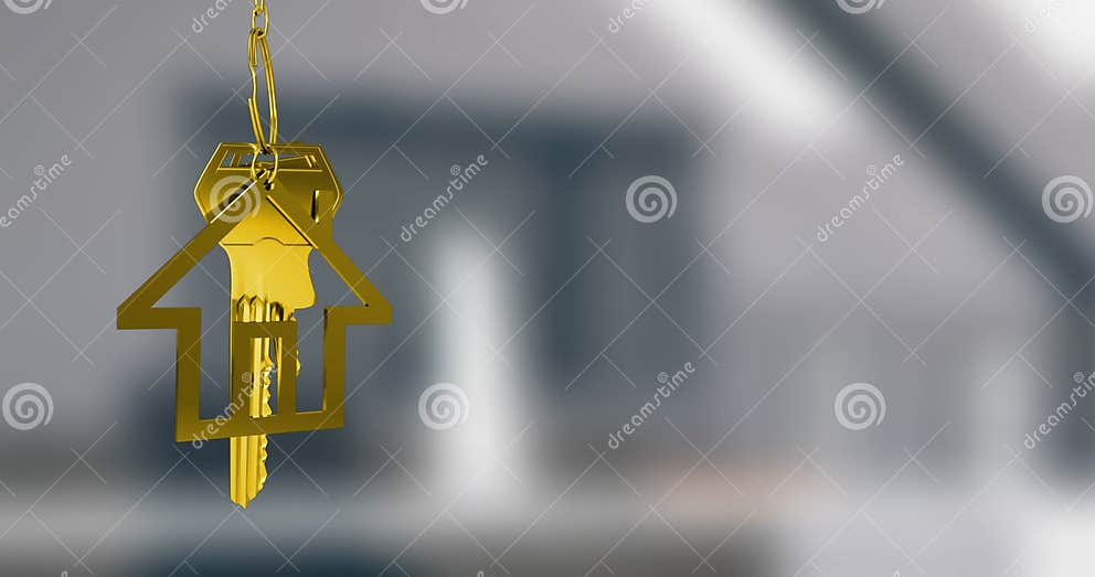 Image of Key with House Keychain Over Blurred Background Stock ...