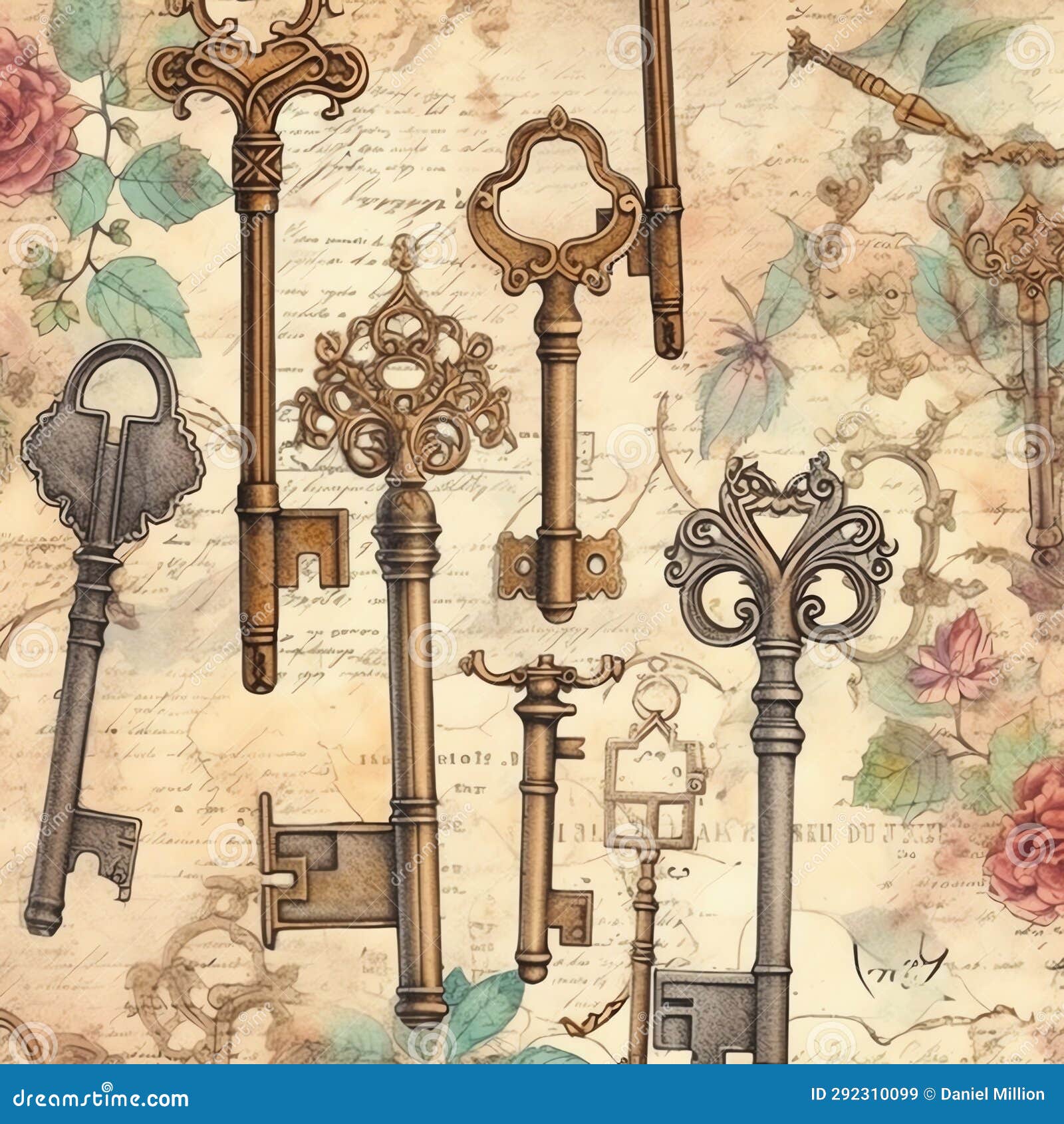 Key Old Paper, Vintage Digital Paper Stock Illustration - Illustration ...