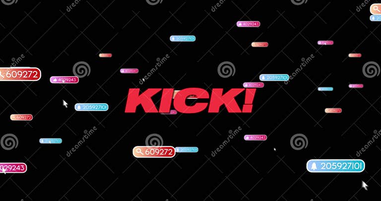 Image of Kick Text in Red Over Social Media Notifications on Black ...