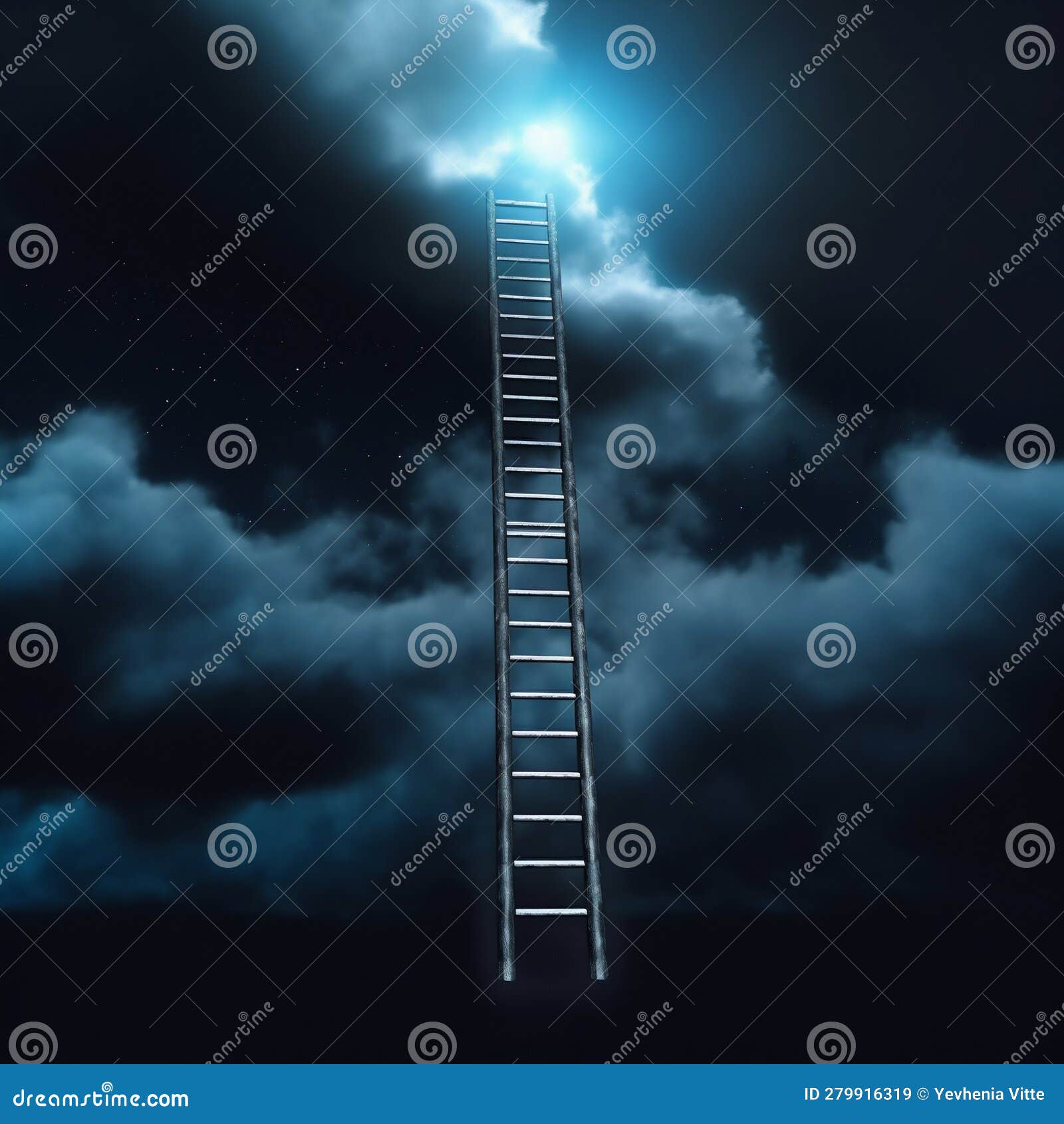 An Image of a Ladder Rising Up into the Clouds from Which Light Comes ...