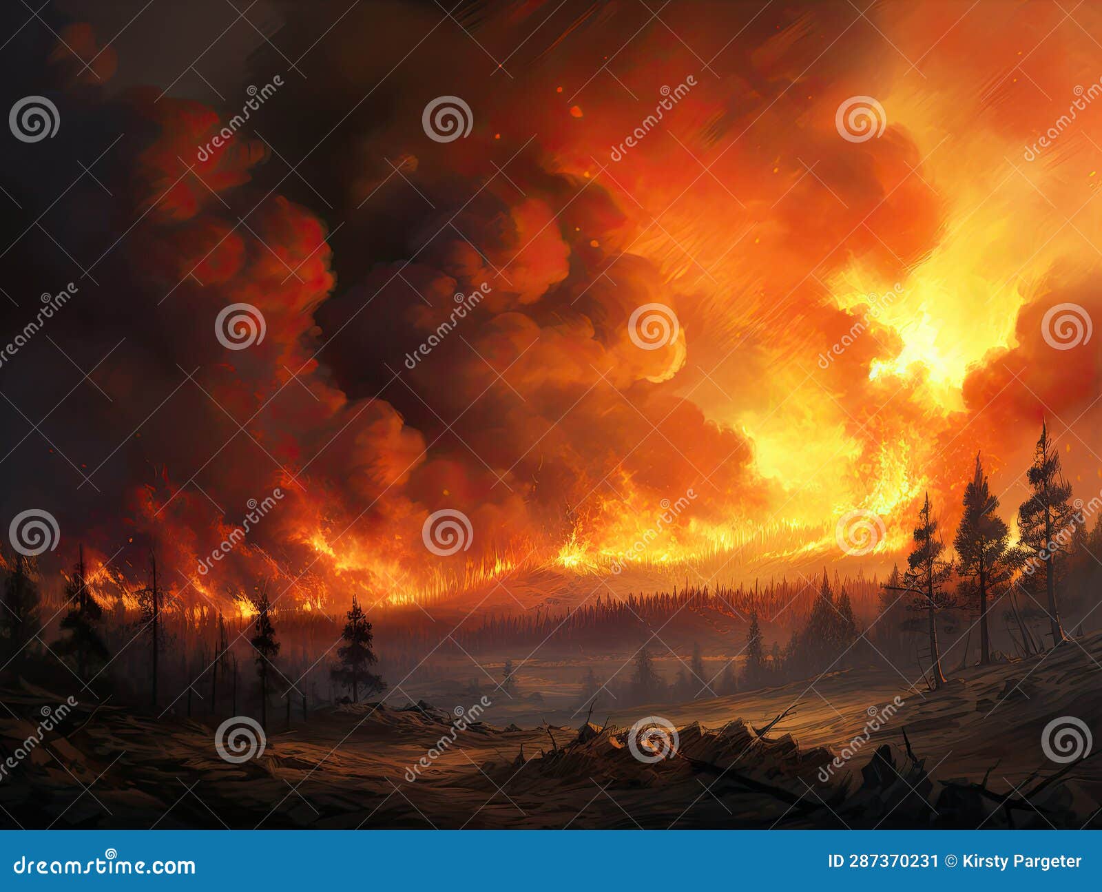 Image of a Landscape with a Burning Wildfire Stock Illustration ...