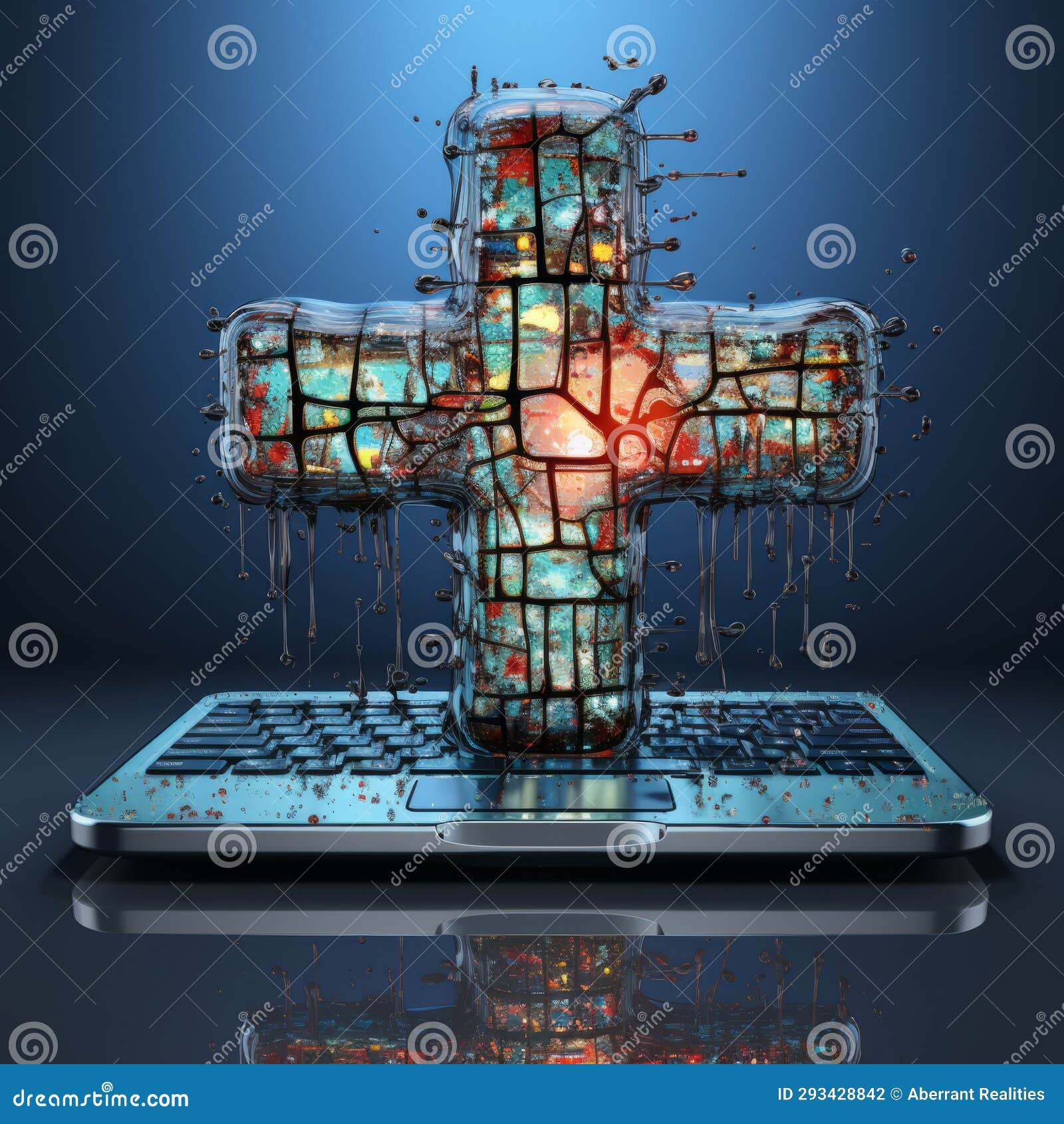 An Image of a Laptop with a Broken Cross on it Stock Illustration ...