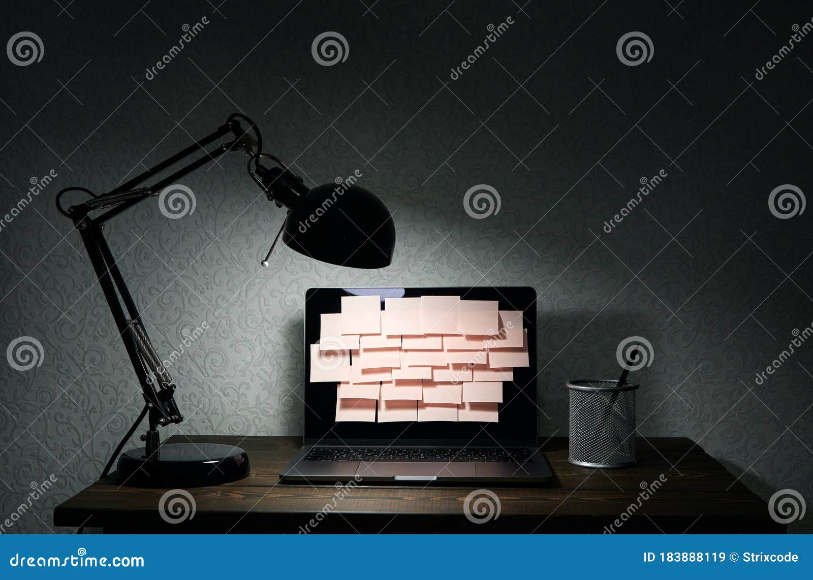 Image of Laptop Full of Sticky Notes Reminders on Screen. Late Night ...