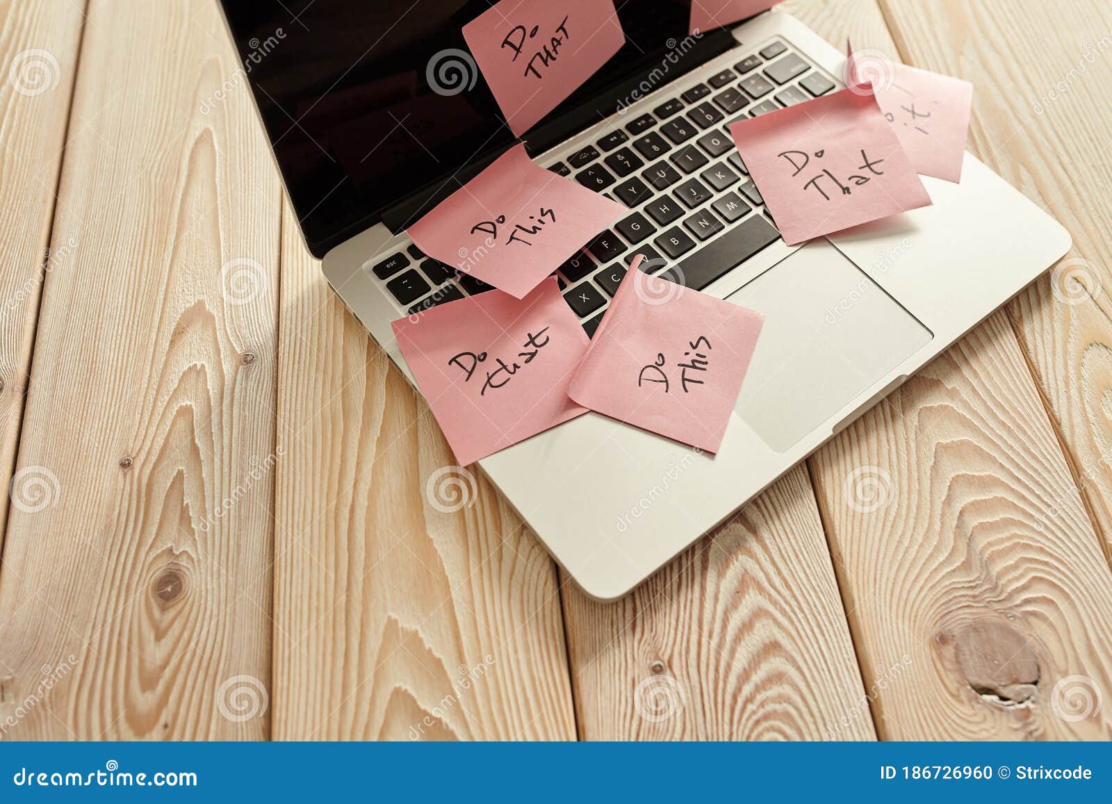 Image of Laptop Full of Sticky Notes Reminders on Screen. Work Overload ...