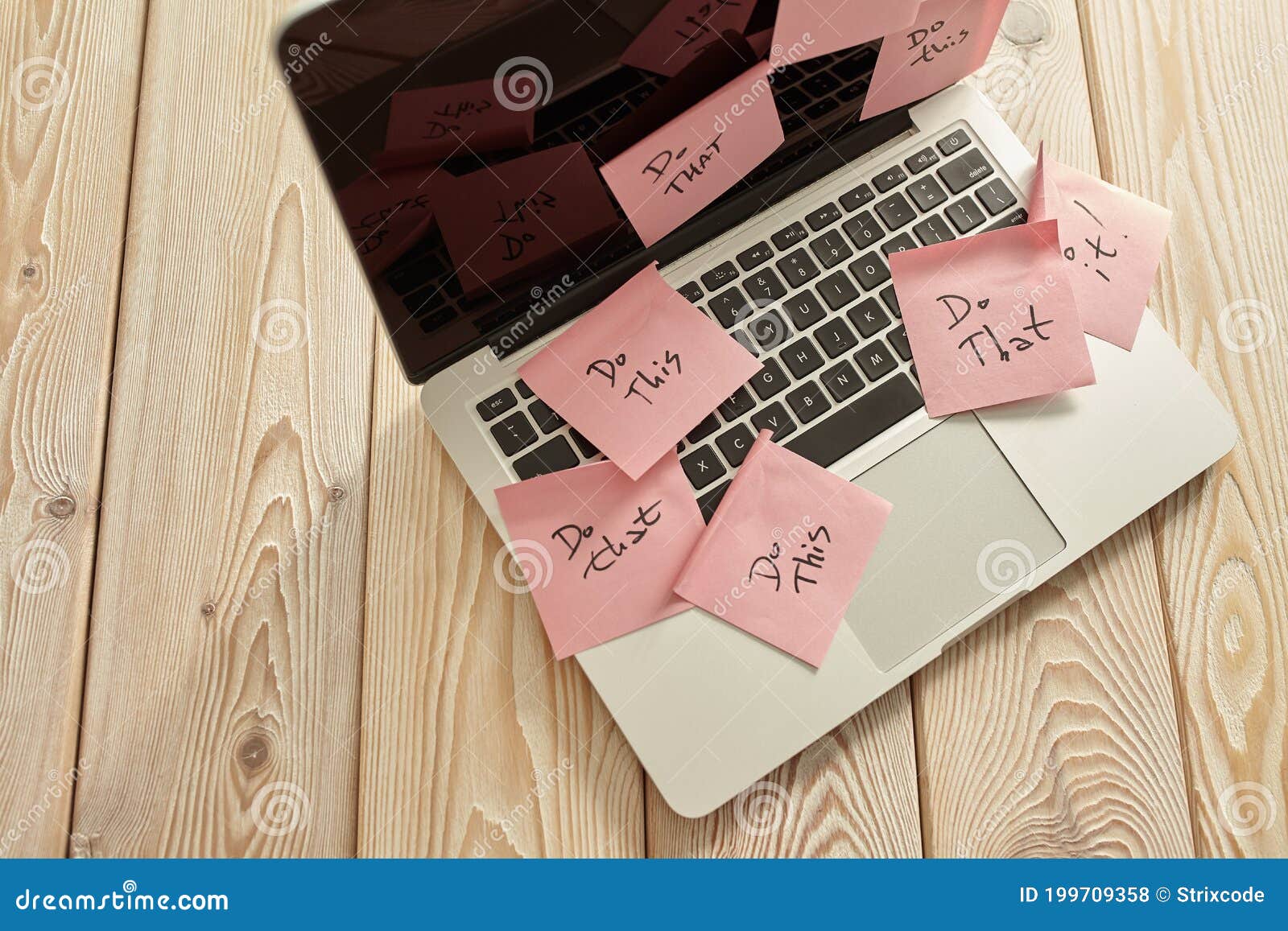 Image of Laptop Full of Sticky Notes Reminders on Screen. Work Overload ...