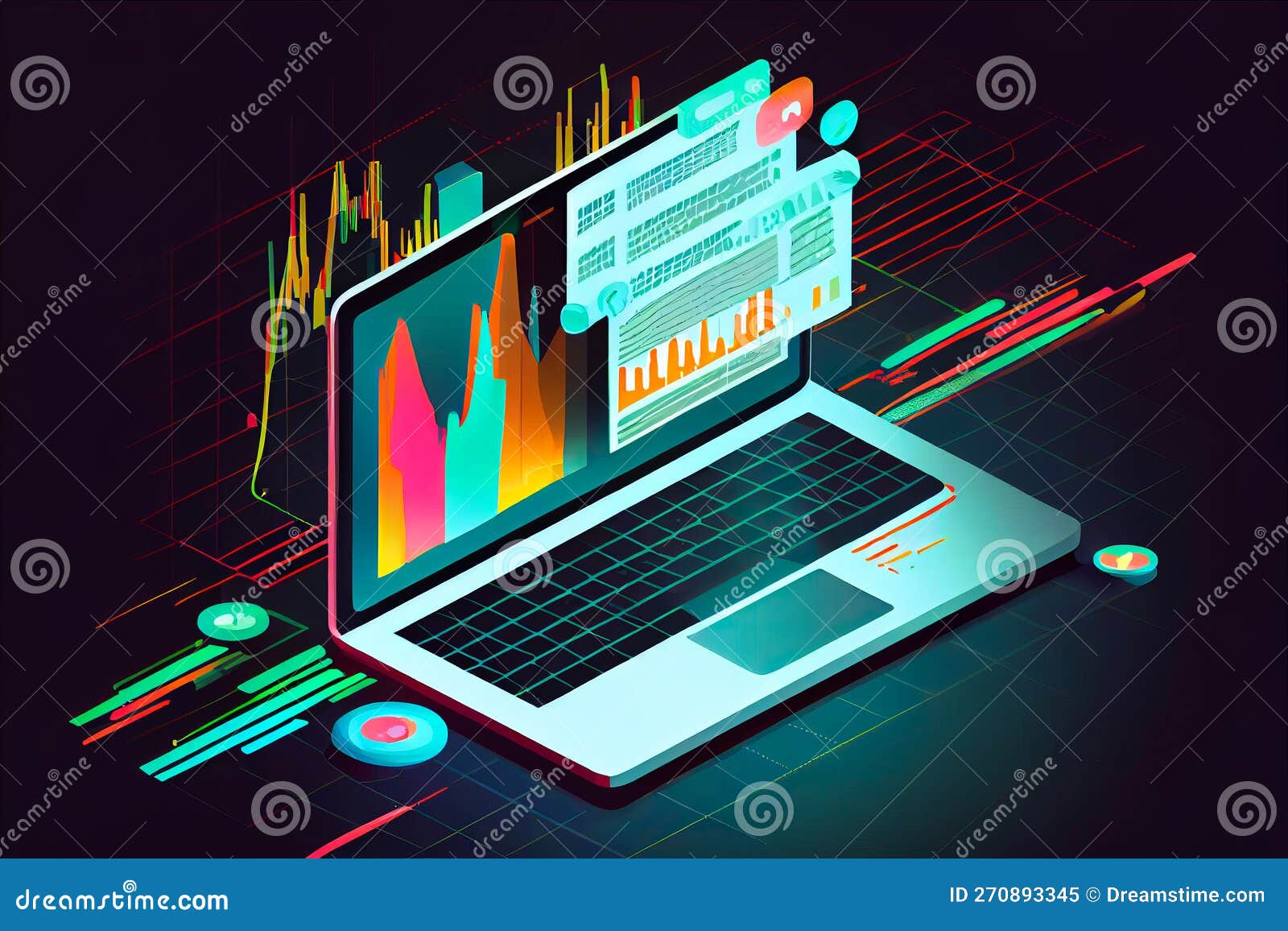 An Image of Laptop with Graphs on it. Generative AI Stock Image - Image ...