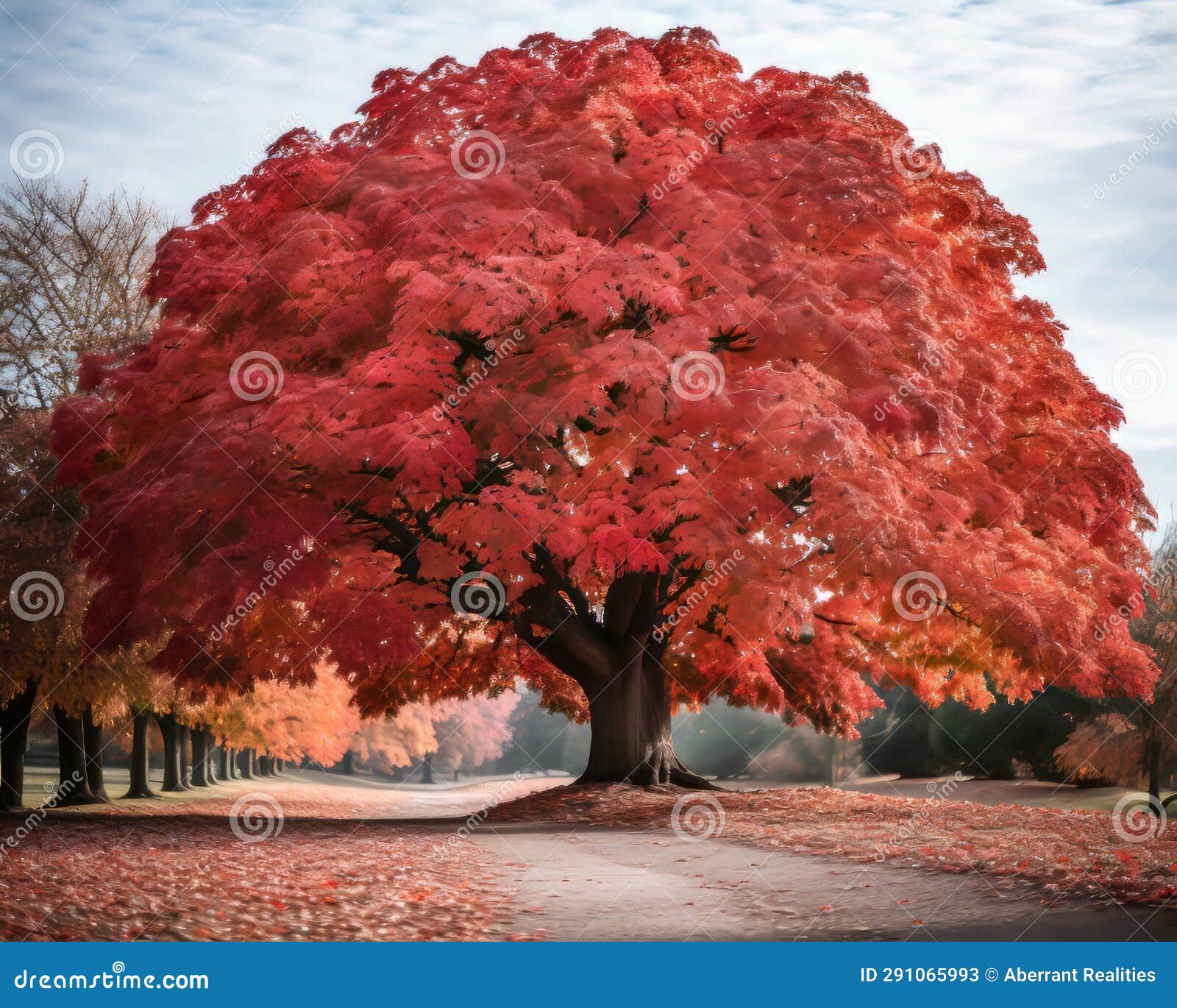 An Image of a Large Tree with Red Leaves Stock Illustration ...