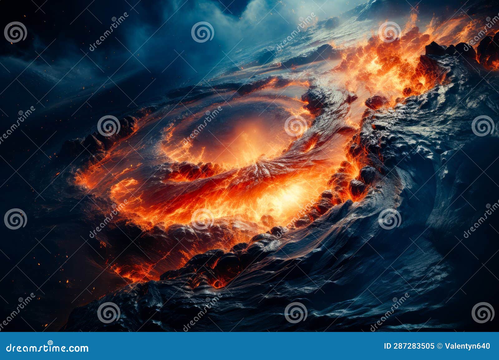 Image of Large Wave in the Ocean with Lot of Fire. Generative AI Stock ...