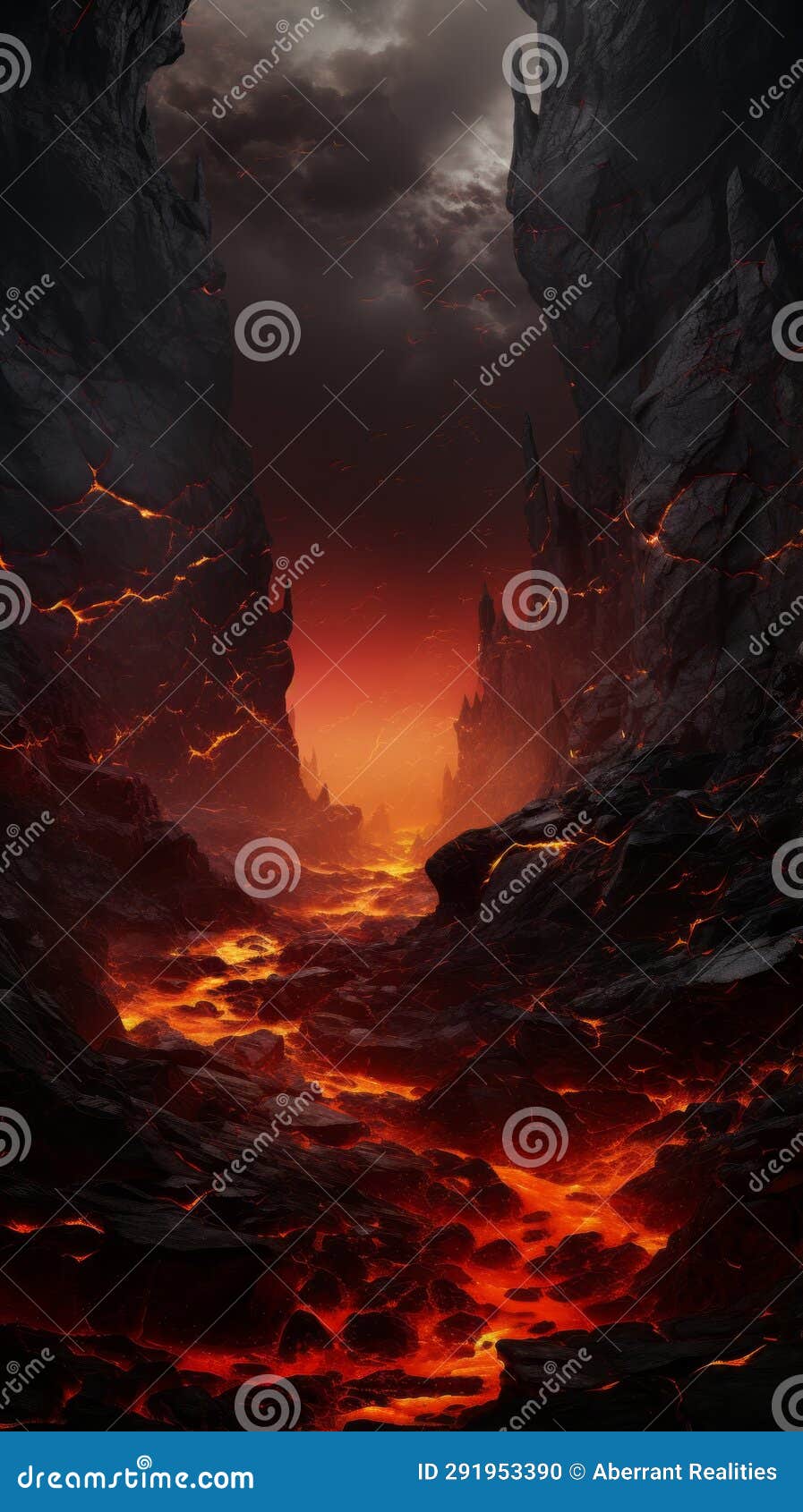 An Image of Lava Flowing through a Cave with a Red Sky in the ...