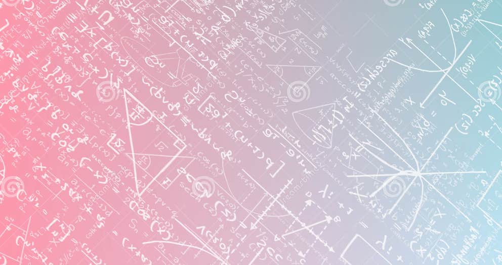 Image of Layers of Mathematical Equations Over Pink and Blue Background ...
