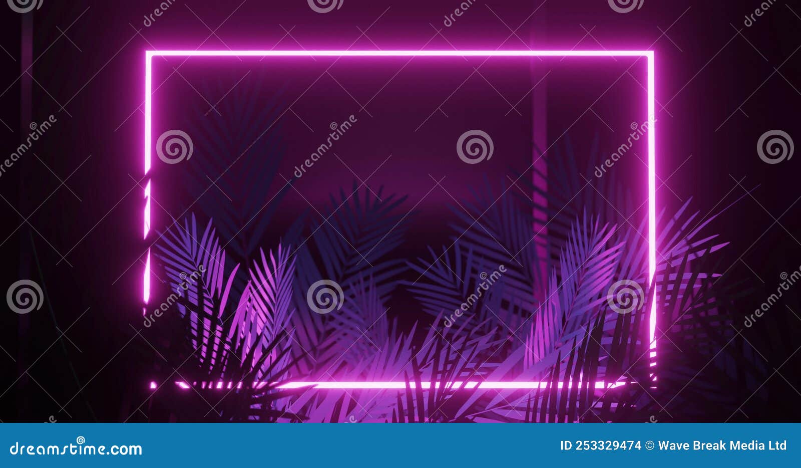 Image of Leaves Over Pink Neon Rectangle on Black Background Stock ...
