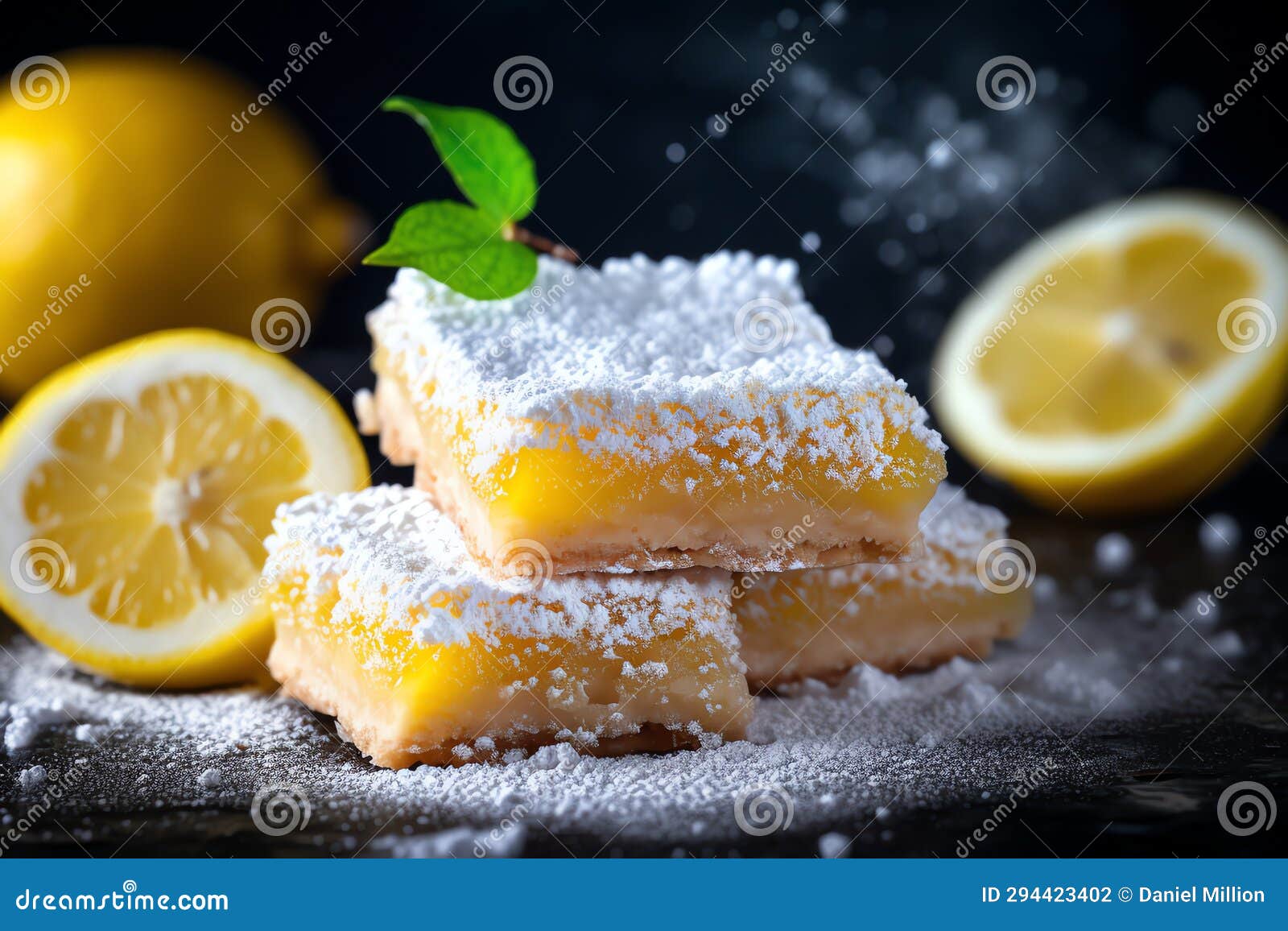 Lemon Bar with Powdered Sugar Tasty Dessert Background Stock ...