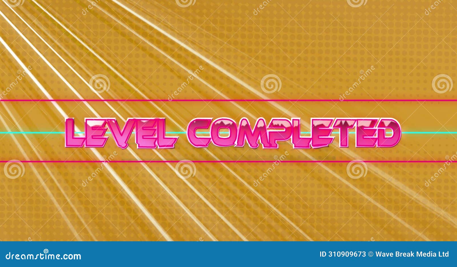 Image of Level Completed Text Banner Over Light Trails Against Yellow ...