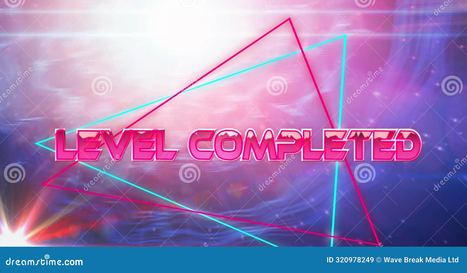 Image of Level Completed Text in Metallic Letters on Pink and Blue ...