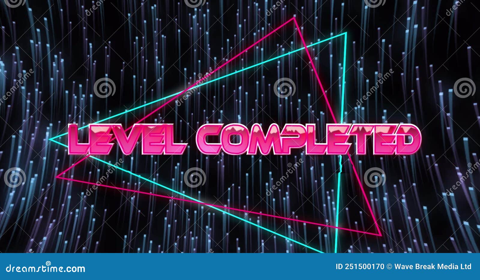 Image of Level Completed Text Over Light Trails on Black Background ...